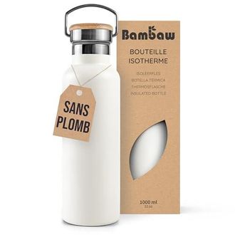 Bambaw Gourde Isotherme 1l, Thermos Blanc, Gourde 1l Inox, Gourde Sport, Bouteille dEau R&eacute;utilisable - Blanc Polaire