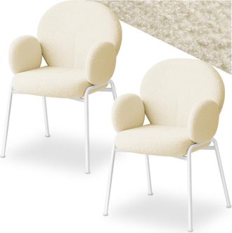 TecTake 2er Set Esszimmer Stuhl mit Armlehne, modernes K&uuml;chenm&ouml;bel mit Boucl&eacute; Teddystoff Bezug, Esszimmerst&uuml;hle Wohnzimmer Sessel, Dining Chair, K&uuml;chenst&uuml;hle 