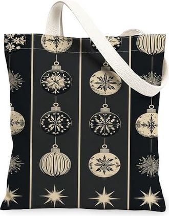 Generic Sacs fourre-tout en toile décoratifs de Noël, sacs de courses réutilisables, classiques, légers, lavables, noir, 13x15 Inch