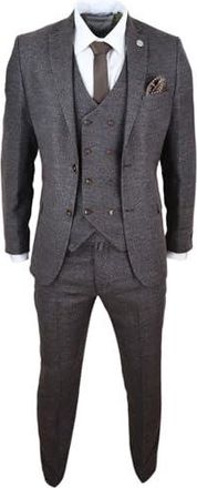 TruClothing Costume Homme 3 Pièces en Laine Mélangée avec Gilet Croisé de Tweed Style - Marron 48