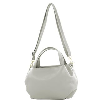 modamoda.de T218 Damen Leder Henkeltasche Tragetasche Schultertasche handmade in Italy, Farbe:Telegrau/Metall Gold