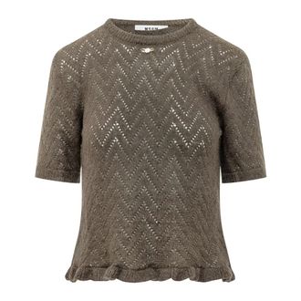 Msgm Msgm - Haut en maille &agrave; manches courtes - Femme - Pulls - Brun - Taille: 40 FR