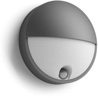 Philips MyGarden - LED-Wandleuchte f&uuml;r den Au&szlig;enbereich, Durchmesser 21 cm, 2700 k, 6 w, mit Sensor, Anthrazit 915005193001 - Philips