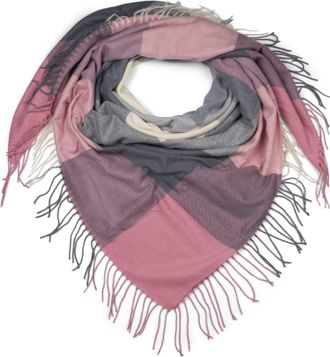 styleBREAKER Damen XXL Schal mit mehrfarbigem Karo Muster und Fransen, warmes Winter Tuch, Deckenschal 01017116, Farbe:Rose-Grau-Creme