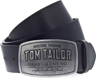 Tom Tailor Herren G&uuml;rtel & Riemen Lederg&uuml;rtel mit dominanter Logo-Schnalle black,100