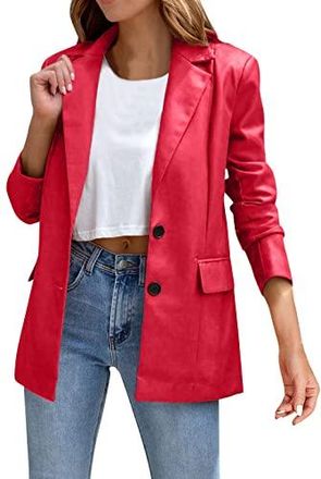 Generic Vestes chaudes pour femmes 2026 - Veste de motard chaude avec fermeture &eacute;clair et revers ext&eacute;rieur - Haut dhiver court en laine - Taille S, Rouge, XXL