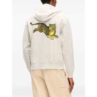 Kenzo Mens Hoodie With Jumping Tiger Print Grey Cotton Top