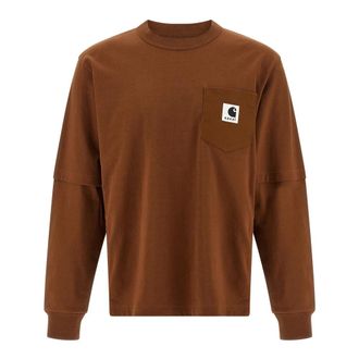 sacai T-shirt en jersey de coton &agrave; manches longues - Femme - Tops - Brun - Taille: 36 FR