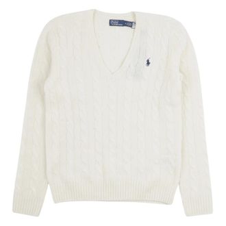 Polo Ralph Lauren Femme, Pulls, Blanc, Taille: 42 FR Pull &agrave; Col en V en Tricot C&acirc;bl&eacute;