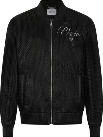 Philipp Plein Homme, Vestes, Noir, Taille: 3XL Blouson aviateur en cuir perfor&eacute; et nylon
