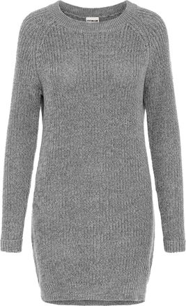 Noisy May NOISYMAY Damen Langarm Strickkleid | Legeres Dress NMSIESTA Party Jumper | Geripptes Midi Shirt Kleid, Farben:Grau, Gr&ouml;&szlig;e:S