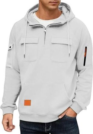 Generic Sweat à capuche léger uni pour homme - Mode automne et hiver - Manches longues - Bouton - Manches longues - Demi-fermeture éclair - Pour entraînement 