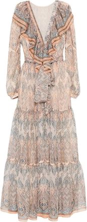 Miau by Clara Rotescu Gerüschtes Maxikleid mit Paisley-Print - Nude