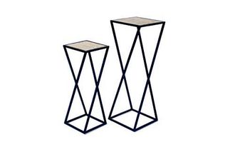 LIFA Living Lot de 2 Tables dappoint Bois & M&eacute;tal Noir, Tables Salon Carre Design Industriel, Tables pour Plante Interieur, 26x26x73cm et 21,5x21,5x57cm