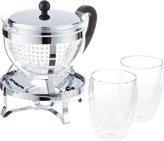 Bodum Chambord Set Teebereiter Rechaud 1,3 Liter Inlusive 2 Stück Doppelwand GläserPavina Teebereiter, 16.8 x 23.1 x 22.3 cm