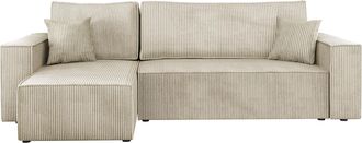 Mirjan24 Ecksofa Kobaro Cord Sofa Eckcouch Couch mit Schlaffunktion und Bettkasten Ottomane Universal, L-Form Couch Schlafsofa Bettsofa Farbauswahl (Poso 100)