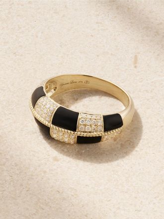 Yvonne Léon Alliance Ring Aus 9 Karat Gold Mit Onyxen Und Diamanten - Schwarz