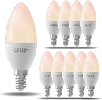 Calex Smart LED Lampe, E14, B35, Kerze, warmweißes Licht, dimmbar, WLAN App- & Sprachsteuerung, 10er Pack