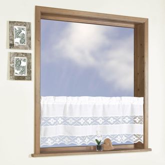 Heimtexland Scheibengardine Häkelborte in Batist Optik Natur 45 x 120 cm mit Stabtunnel Country CHIC Häkelbistro Landhaus Panneau Gardine Bistrogardine ÖKOTEX Typ