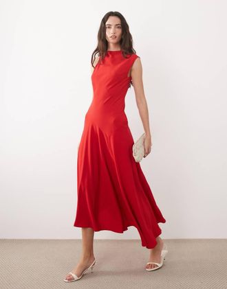 Mango Robe longue sans manches &agrave; ourlet asym&eacute;trique - Rouge