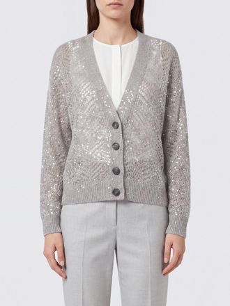 Brunello Cucinelli Lochstrick-Cardigan aus Wollmischung mit Pailletten und V-Ausschnitt