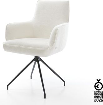 DELIFE Esszimmerstuhl Heira-Flex mit Armlehnen Boucl&eacute; Soft Beige Kreuzgestell konisch Schwarz Taschenfederkern, Esszimmerst&uuml;hle