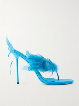 PARIS TEXAS Mules En Satin &Agrave; Plumes Lidia - Bleu