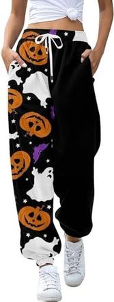Generic Pantalon de surv&ecirc;tement en jean pour femme avec taille &eacute;lastique et poches lat&eacute;rales - Style d&eacute;contract&eacute; - Imprim&eacute; - Pour Halloween, Orange, 3XL