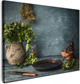 MuchoWow © Leinwände 40x30 cm Wall Decoration Bilder Schlafzimmer Küchen Deko Pictures Canvas Painting Wanddekoration Wohnzimmer Küchenbilder - Kräuter - Löffe