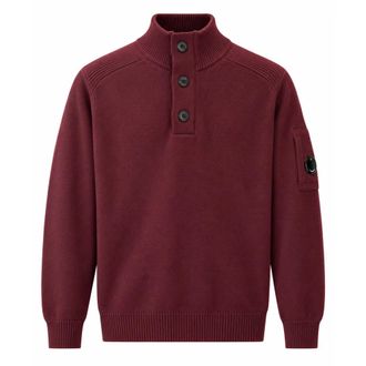 C.P. Company C.p. Company - Pull-over en laine dagneau &agrave; demi-boutonnage et lentille Andorra-S - Homme - Pulls - Rouge - Taille: M