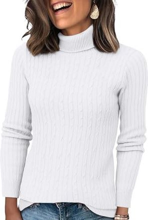 Generic Pull Femme Hiver Chaud col Montant Mode Ample Sweatshirts Couleur Unie Pull Femme Chic et El&eacute;gant D&eacute;contract&eacute; Manche Longue Jumper Tops Blanc