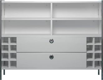 Trendteam Infinity - Bartisch - Weiß Hochglanz lackiert - Hausbar mit 6 Fächern und 8 Weinfächern - (BxHxT) 140 x 109 x 48 cm - Bartresen mit Chromrahmen