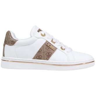 Guess Guess Chaussures de sport pour femme, blanc avec d&eacute;tails dor&eacute;s, logo imprim&eacute;, style d&eacute;contract&eacute; urbain, blanc, 38 EU