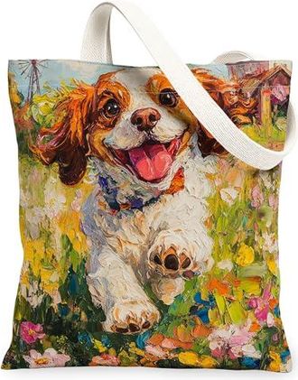 Generic Sac fourre-tout en toile motif Cavalier King Charles Spaniel pour faire du shopping, 33 x 38,1 cm, sac d&eacute;picerie r&eacute;utilisable pour femme, sac d&eacute;piceri