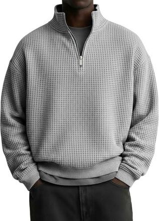 Generic Lightweigh Sweat-shirt uni pour homme 2026 doubl&eacute; en polaire avec fermeture &eacute;clair et col montant doubl&eacute; en polaire &eacute;pais de couleur unie pour entra&icirc;n