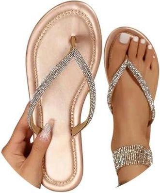 Generic Tongs tendance &agrave; paillettes avec strass pour femme - Confortables - L&eacute;g&egrave;res et antid&eacute;rapantes, dor&eacute;, 38.5 EU