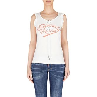 Dsquared2 Femme, Tops, Blanc, Taille: 38 FR Débardeur Pizza en Coton Blanc