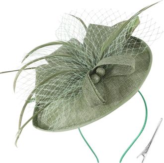 Dreshow Blume mit Einzelnem Pfeil Feder Fascinators Hut Stirnband und Eine Gegabelte Clip Braut Kopfbedeckung Derby Fascinator Pillbox Hut Kopfschmuck f&uuml;r M&auml;d