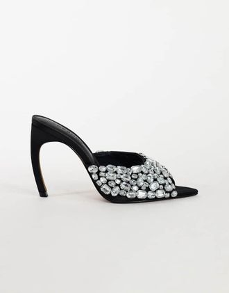 Topshop Artemis Mule mit Banana-Absatz und von Hand vern&auml;hten Schmucksteinen in Schwarz