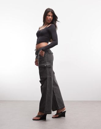 I.AM.GIA Jaxxon - Oversize-Cargohose in Schwarz mit niedrigem Bund und weitem Bein