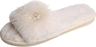 Generic Pantoufles chaudes en coton doux pour femme et homme - Pantoufles confortables en coton léger - Pantoufles dhiver fermées - Chaudes et légères, Blanc.