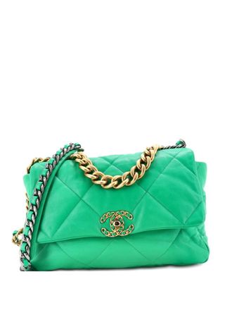 Chanel grand sac &agrave; bandouli&egrave;re matelass&eacute; 19 Flap Bag - Vert