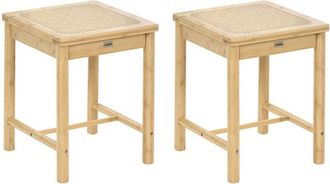 Beliani Lot de 2 Tabourets Boh&egrave;me en Bois de Bambou Assise en Rotin PE Tiss&eacute; Cuisine Salle &agrave; Manger Marron Clair Evires