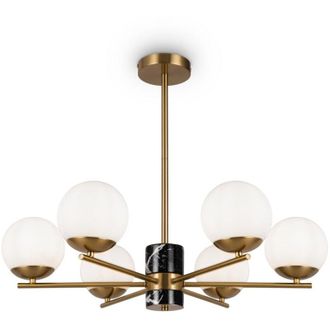 Maytoni Maytoni Marble Plafonnier suspendu moderne à bras multiples en laiton 6xE27 abat-jour blanc