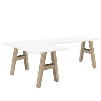 Mooved home24 Eckschreibtisch I 210 x 75 x 140cm Wei&szlig;/Eiche Sonoma Dekor/Wei&szlig;