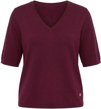 Ulla Popken Strickpullover Pullover Elastiksaum V-Ausschnitt Halbarm Glitter