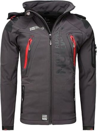 Geographical Norway Veste en Softshell pour Homme R&eacute;sistante &agrave; leau Coupe-Vent Respirante Veste de Transition avec Capuche Brandiing- Production, gris, 7XL