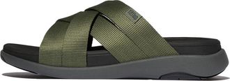 FitFlop Mens F-Mode Go Webbing Strappy Slides Sandal, Safari Green, 45 EU