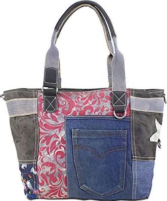 Sunsa Sac à main pour femme Grand sac à bandoulière durable en toile de jean recyclé et cuir. Format A4 Sac cabas Tote pour femme style vintage. Sac à poign