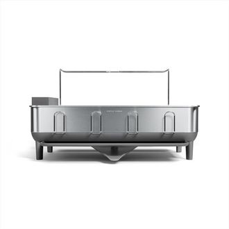 Simplehuman KT1181 Stahlrahmen Abtropfgestell Geschirr mit Abtropfschale, Geschirrst&auml;nder mit Besteckhalter, K&uuml;che, Gro&szlig;, grau, geb&uuml;rsteter Edelstahl, 5 Jahre Gar